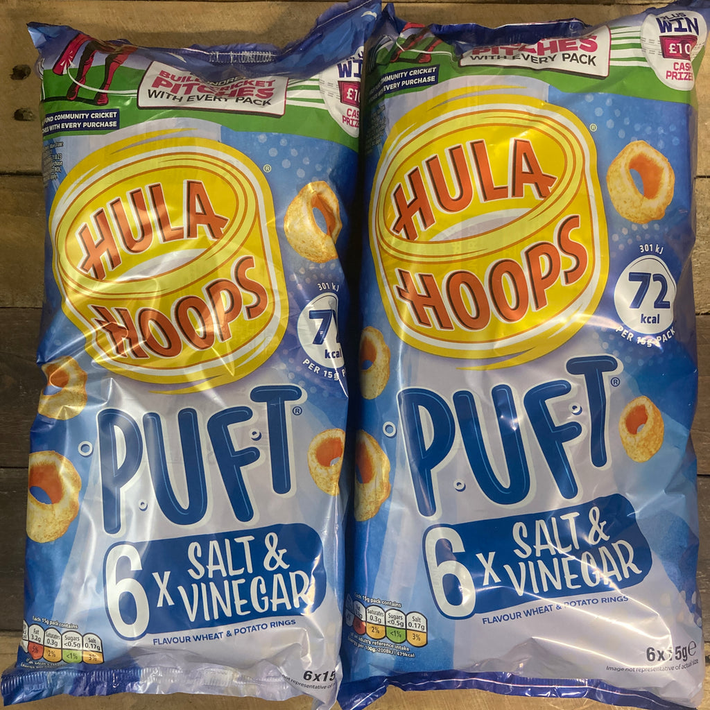 12x Hula Hoops Puft Salt & Vinegar Crisps (2 Packets of 6x15g) & Low ...