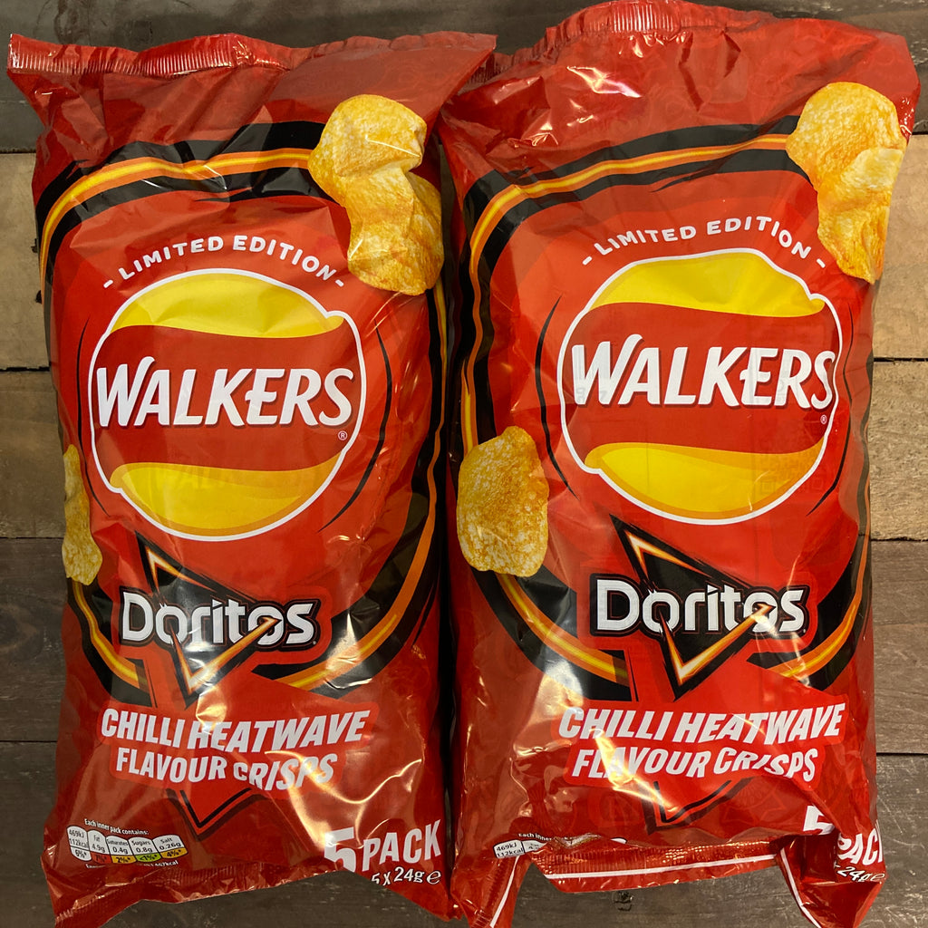10x Walkers Doritos Chilli Heatwave Flavour Crisps Bags (2 Packs of 5x & Low Price Foods Ltd