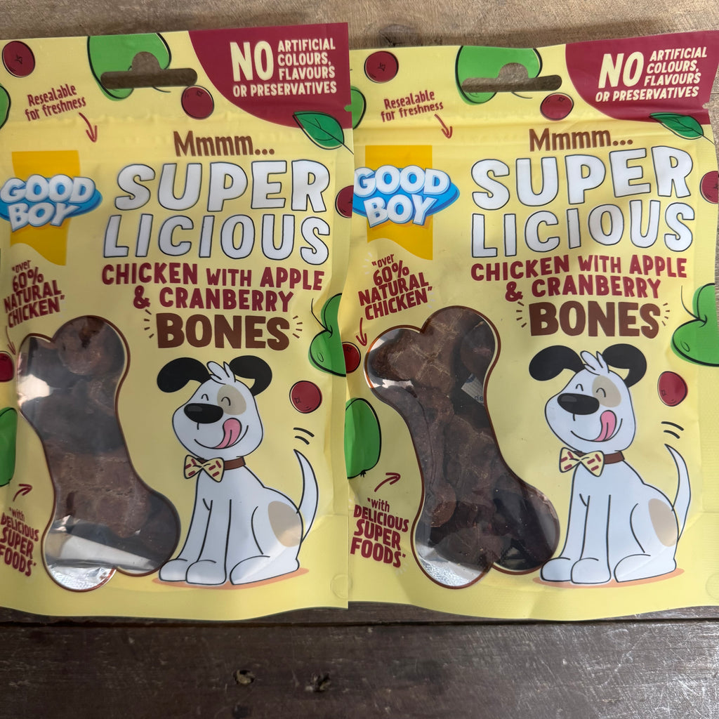 3x Good Boy Superlicious Chicken Apple Cranberry Bone Dog Treats Bags ...