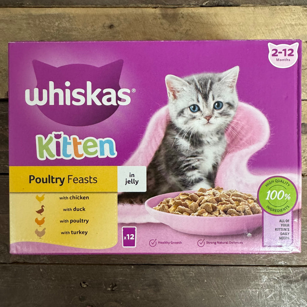 12x Whiskas Kitten Poultry Feasts Cat Food In Jelly Pouches (1 Box of ...