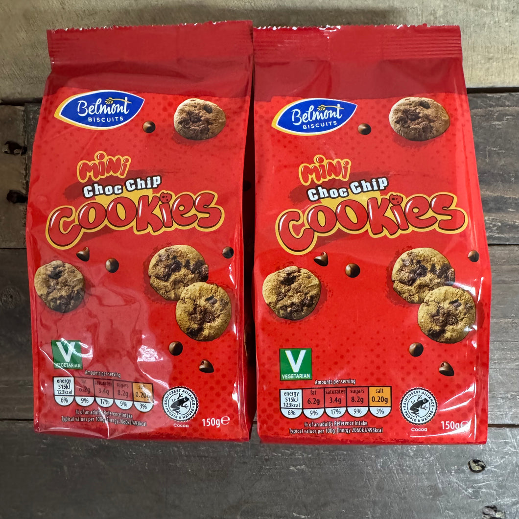 2x Belmont Mini Choc Chip Cookies Bags (2x150g) & Low Price Foods Ltd