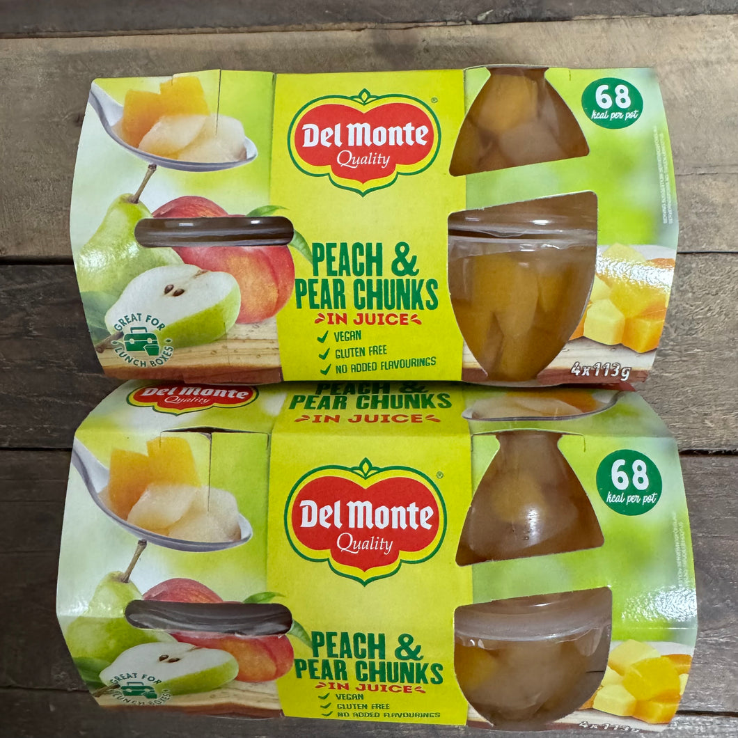 8x Del Monte Peach & Pear Chunks In Juice Fruit Pots (2 Packs of 4x113 ...