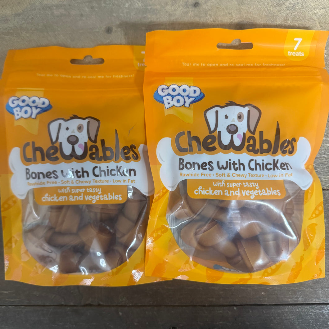 21x Good Boy Chewables Dog Treats Chicken Mini Bones (3 Packs of 7 Bon ...
