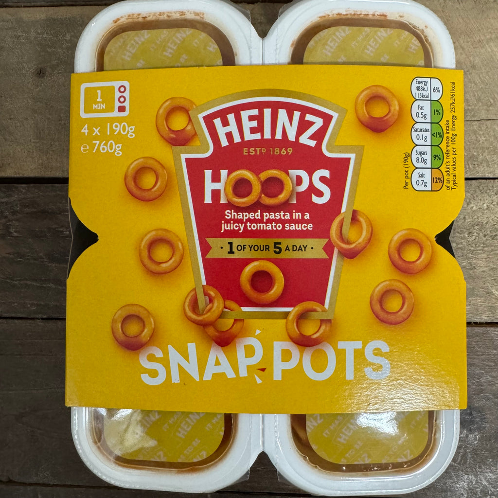 4x Heinz Spaghetti Hoops In Tomato Sauce Snap Pots (1 Pack of 4x190g ...