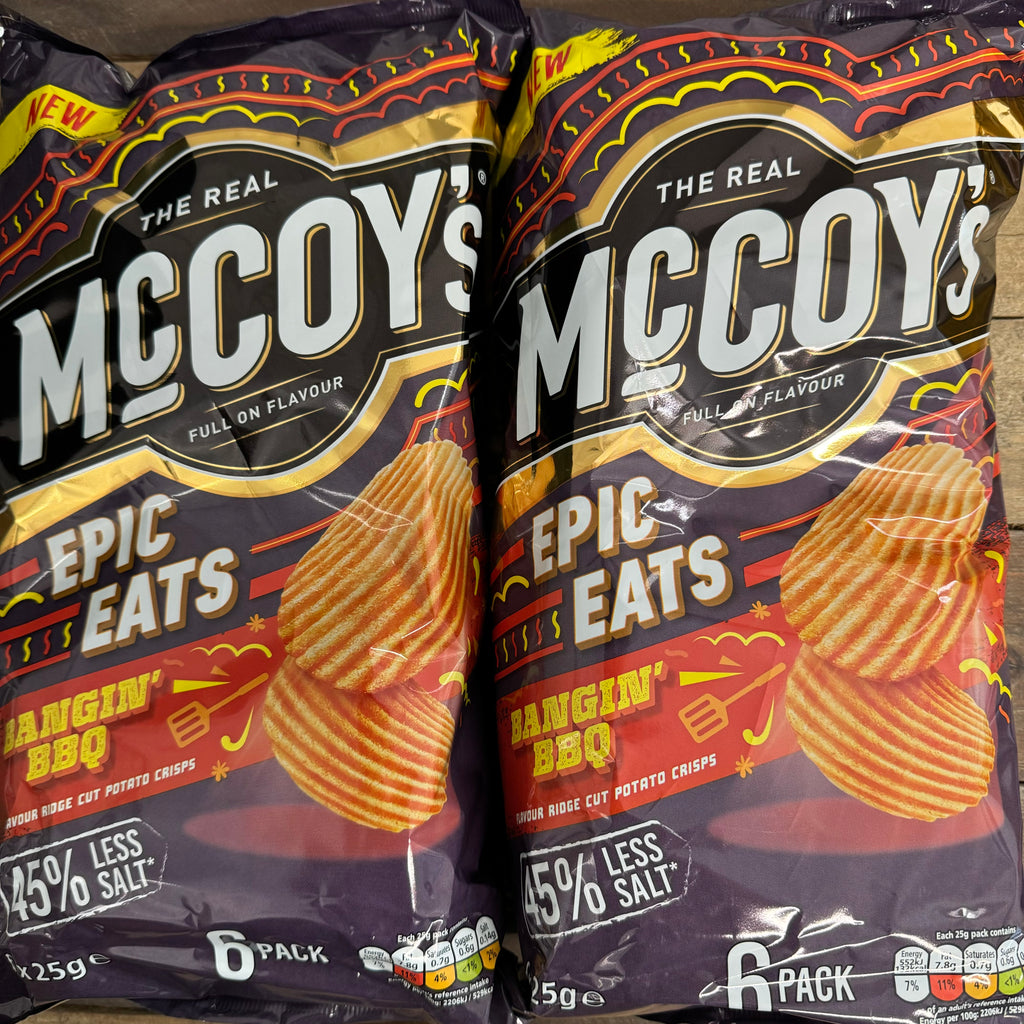 12x Mccoy's Epic Eat Banging BBQ Crisps Bags (2 Packs of 6x25g) & Low ...
