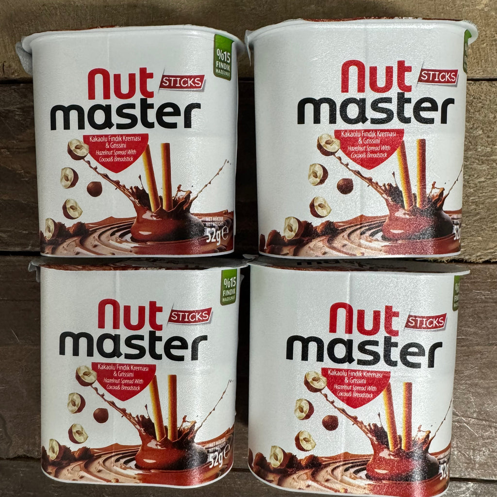 4x Nut Master Hazelnut Dips with Cocoa & Breadsticks (4x52g) & Low ...