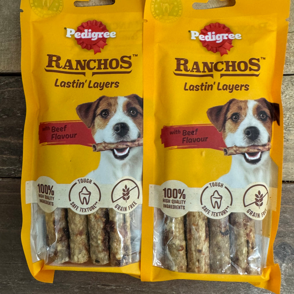 48x Pedigree Ranchos Lastin Layers Beef Flavour Treat Sticks (12 Packs ...