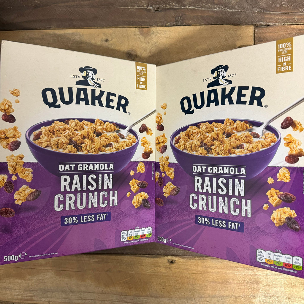 2x Quaker Oat Granola Raisin Crunch Boxes (2x500g) & Low Price Foods Ltd