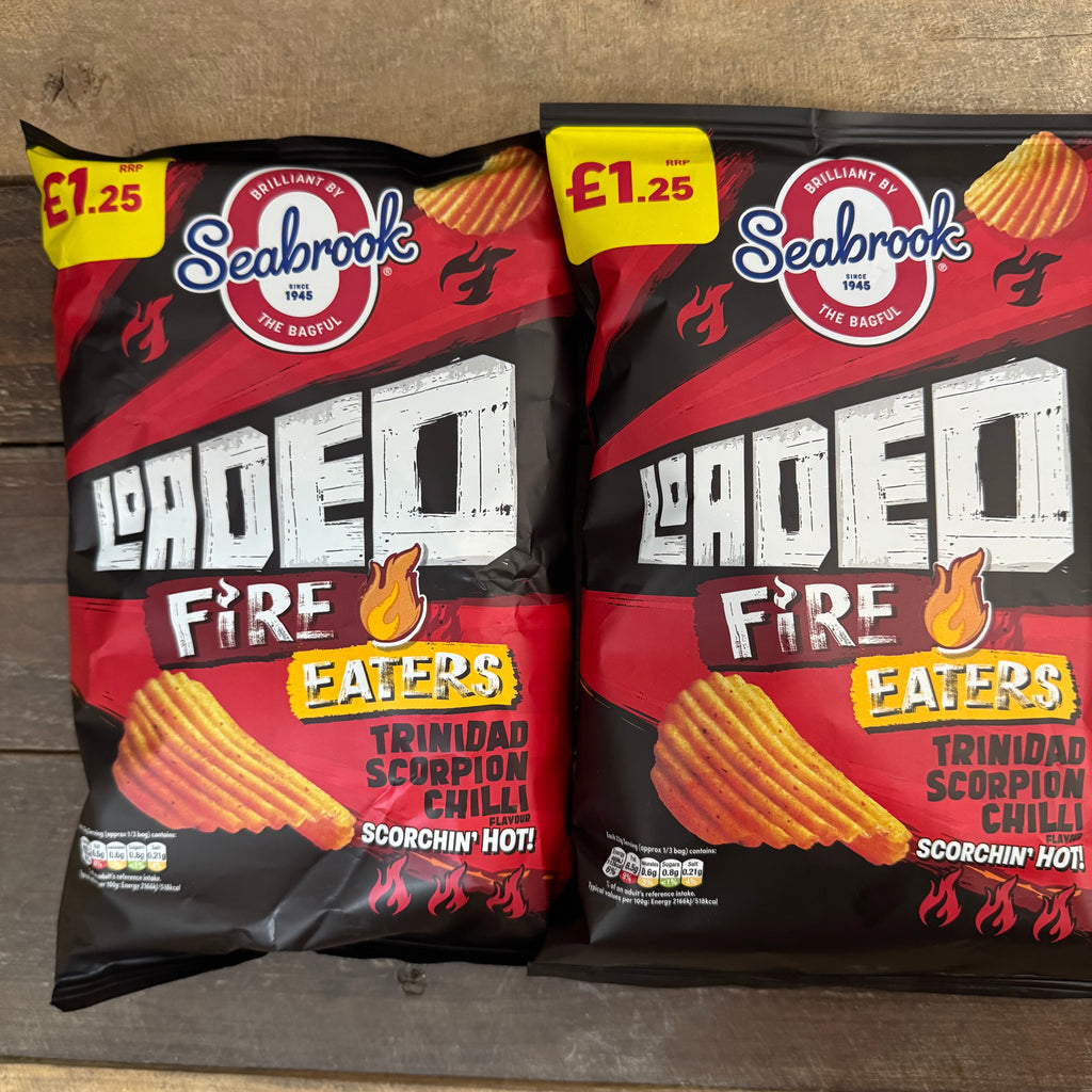 4x Seabrook Loaded Fire Eaters Trinidad Scorpion Chilli Crisps Share B ...