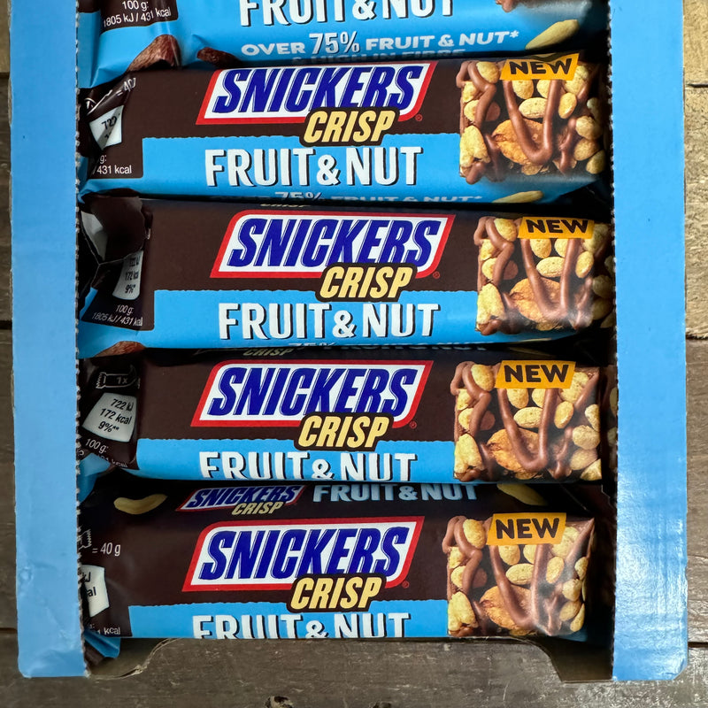 12x Snickers Crisp Fruit & Nut Milk Chocolate Snack Bars (12x40g) & Low ...