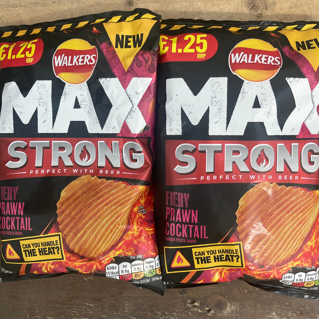 6x Walkers Max Strong Fiery Prawn Cocktail Crisps Share Bags 6x70g