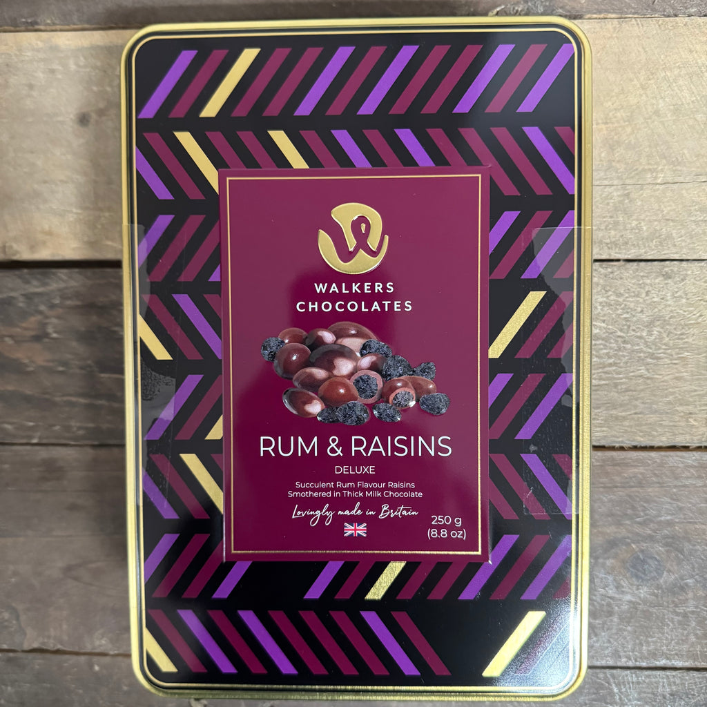 250g Walkers Rum & Raisin Milk Chocolates in Embossed Tin (1x250g ...