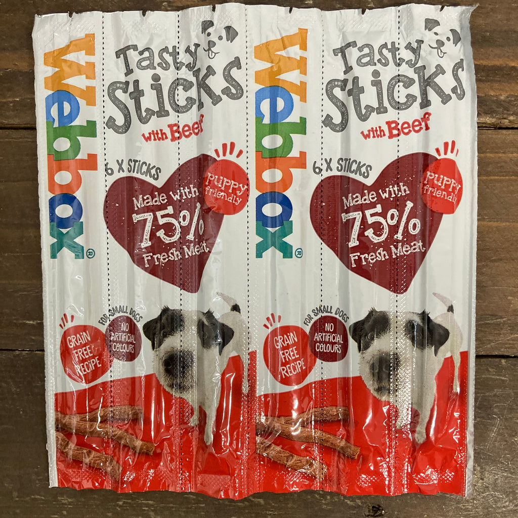 24x Webbox Dog Treat Tasty Sticks Beef (4 Packs of 6 Sticks) & Low ...