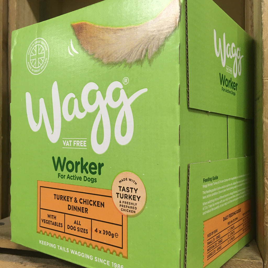 4x Wagg Turkey & Chicken Working Wet Dog Food Trays (1 Box of 4x390g T ...