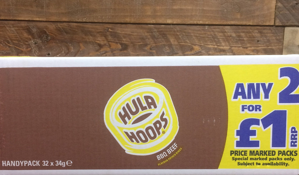 32x Hula Hoops BBQ Beef Potato Rings (32x34g) & Low Price Foods Ltd