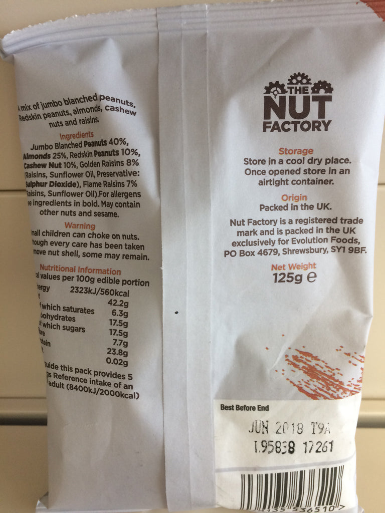 The Nut Factory Protein Boost Nut & Fruit Mix 125g & Low Price Foods Ltd