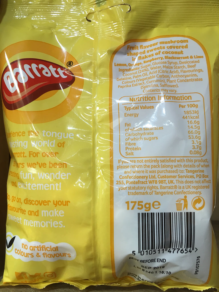Barratt Fruity Coconut Mushrooms 175g & Low Price Foods Ltd
