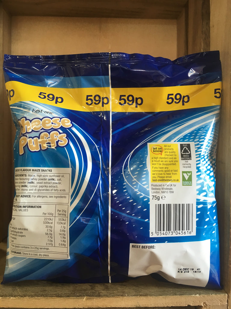Best-One Cheese Puffs Cheese Flavour Snack 75g & Low Price Foods Ltd