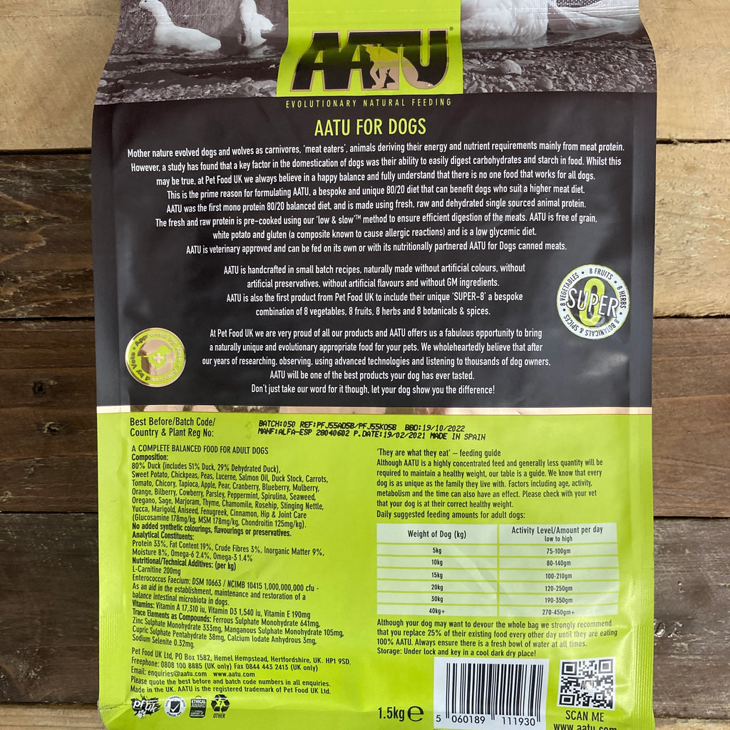 Aatu Grain-free Adult Dry Dog Food Duck 1.5Kg & Low Price Foods Ltd