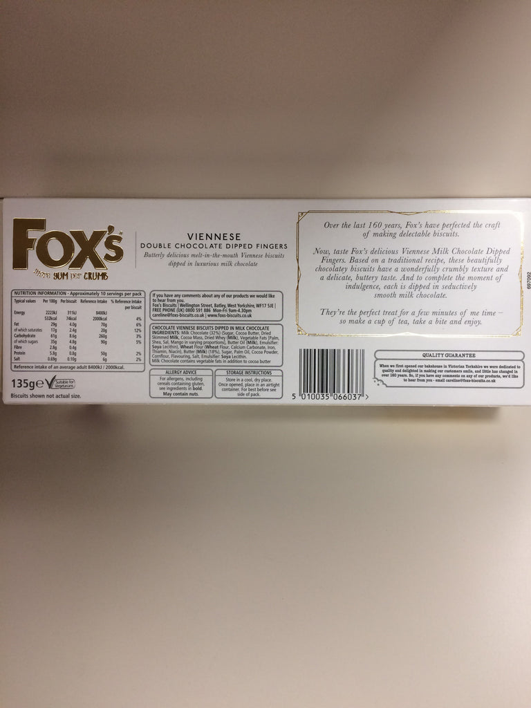 Fox's Viennese Double Chocolate Dipped Fingers 135g & Low Price Foods Ltd