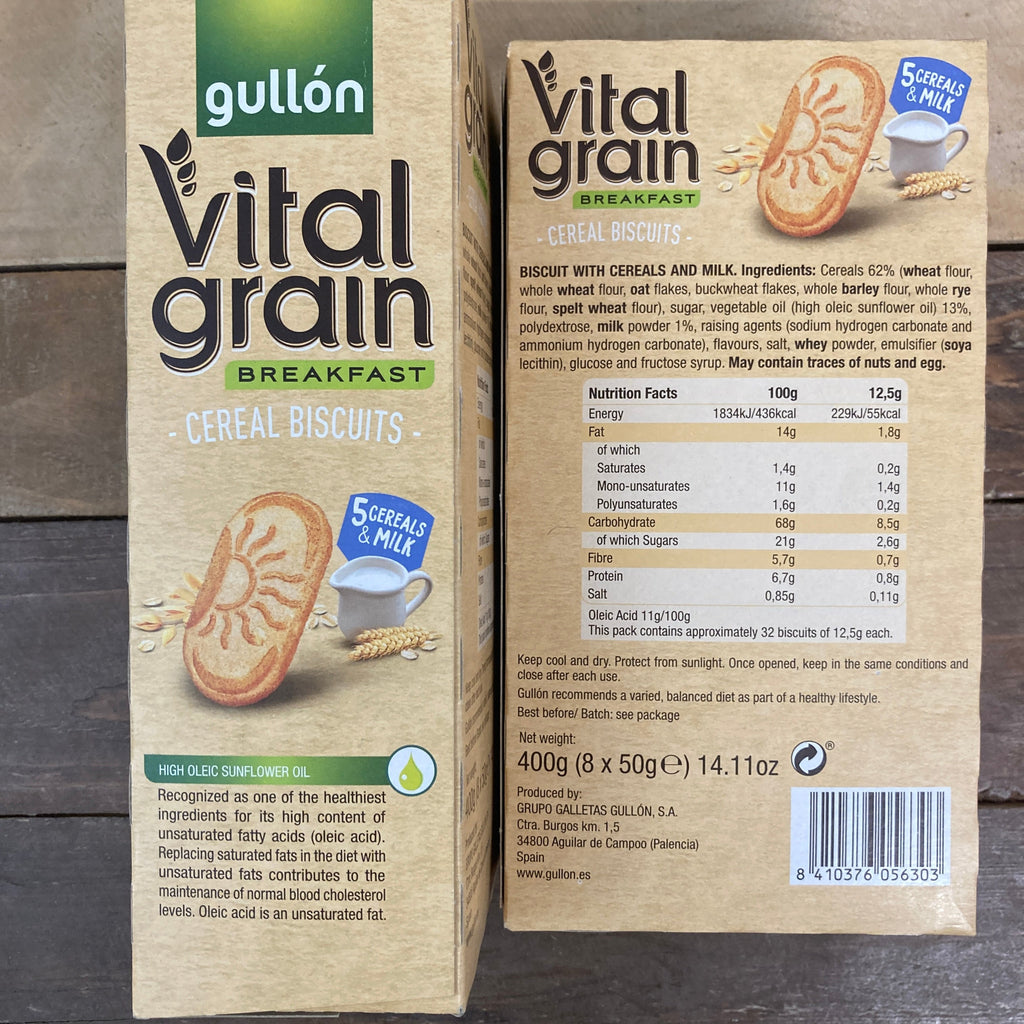 24x Gullón Vital Grain Breakfast Biscuits 5 Cereals & Milk Packs (3 Bo ...
