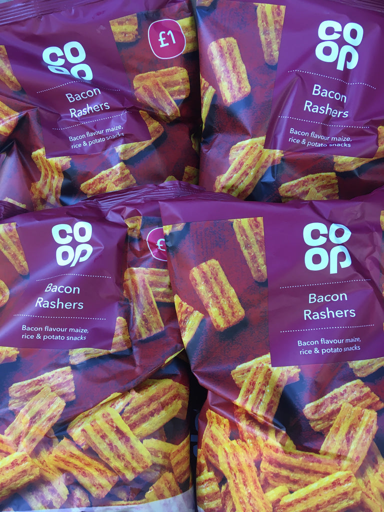 4x Co Op Bacon Rashers Crispy Bacon Flavour Snacks (4x150g) & Low Price ...