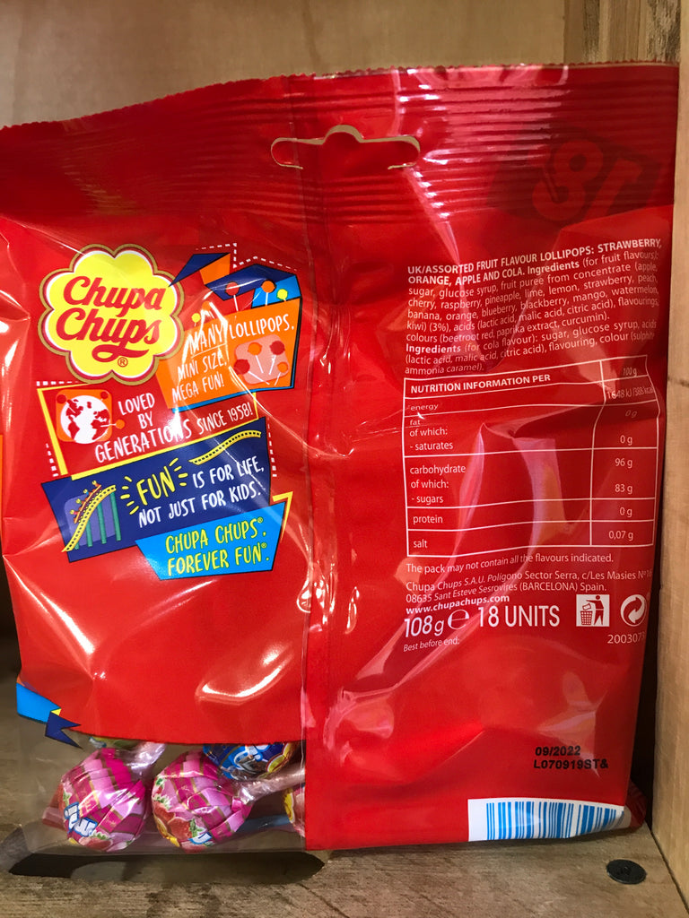 Chupa Chups Mini Bag 18 pack 108g & Low Price Foods Ltd