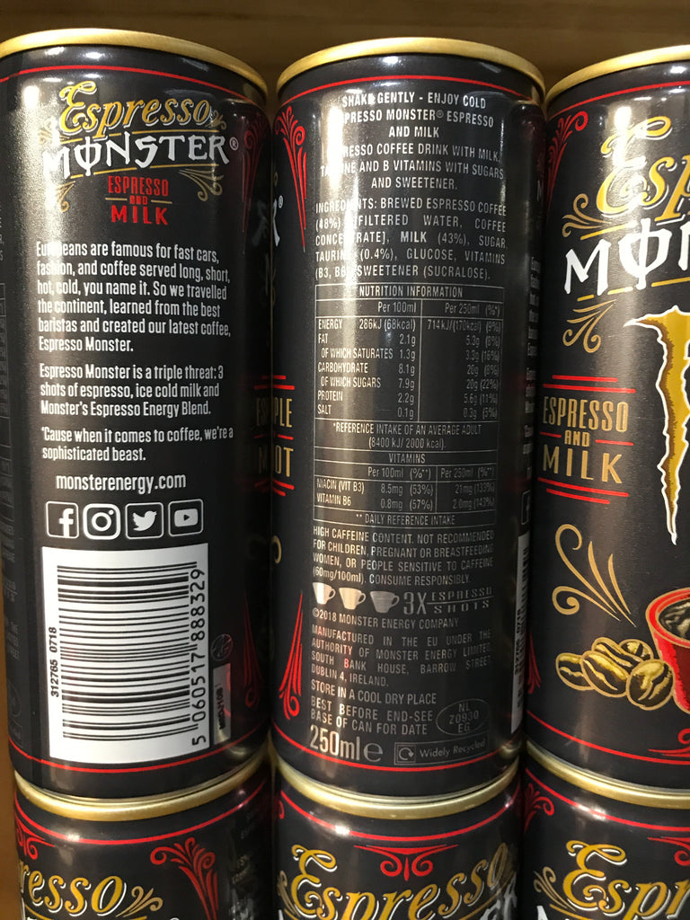 6x Monster Espresso and Milk Triple Shot Energy Drink (6x250ml) & Low ...