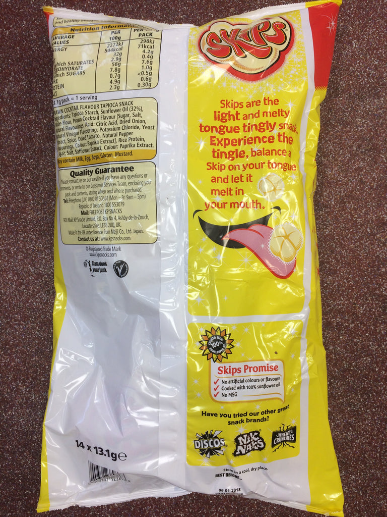 Skips Prawn Cocktail Pack of 14x 13.1g & Low Price Foods Ltd