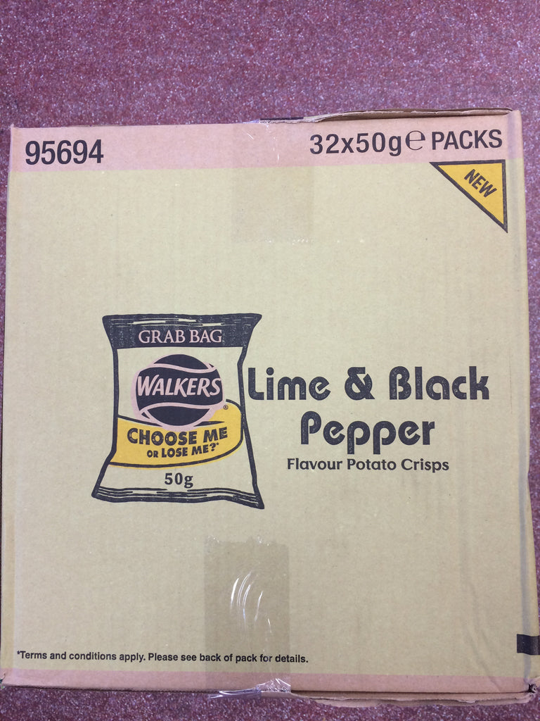 Walkers Lime & Black Pepper Box of 32x 50g Bag & Low Price Foods Ltd