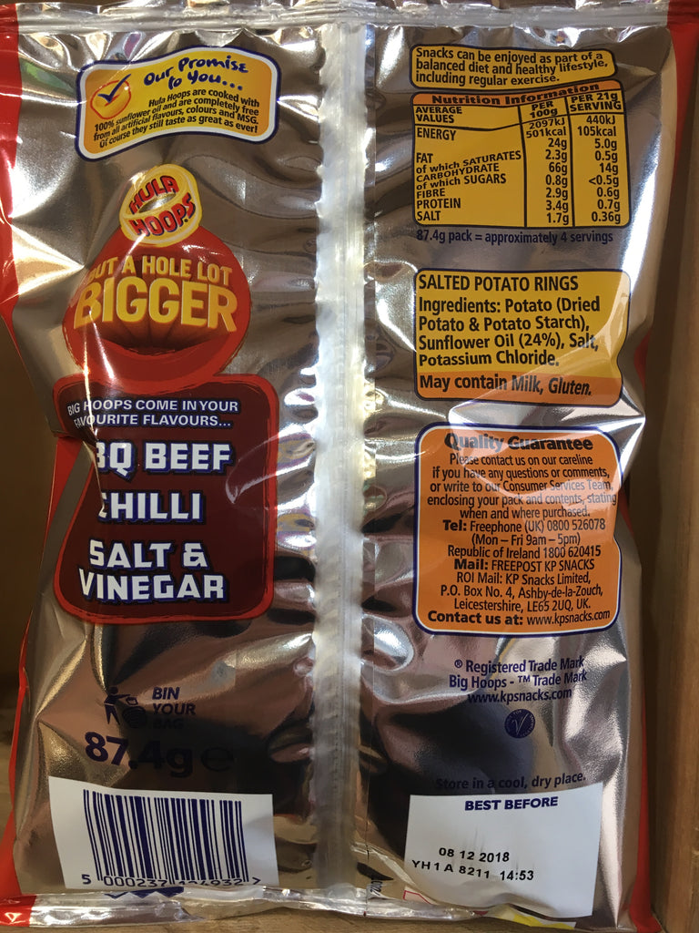 Hula Hoops Big Hoops Original Potato Rings 87.4g & Low Price Foods Ltd