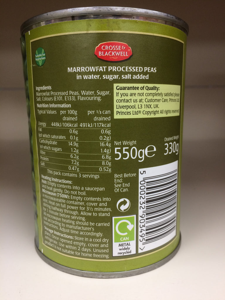 Crosse & Blackwell Marrowfat Processed Peas in Water 550g & Low Price ...