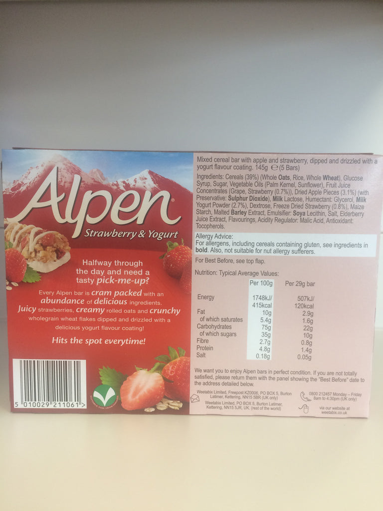 Alpen Strawberry Yogurt Bars 5x 29g & Low Price Foods Ltd