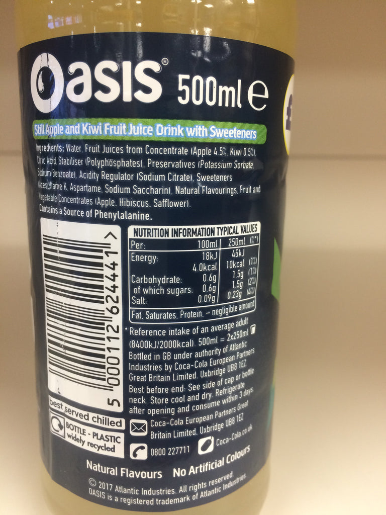 Oasis Apple & Kiwi Sour Fruit Juice Drink 500ml & Low Price Foods Ltd