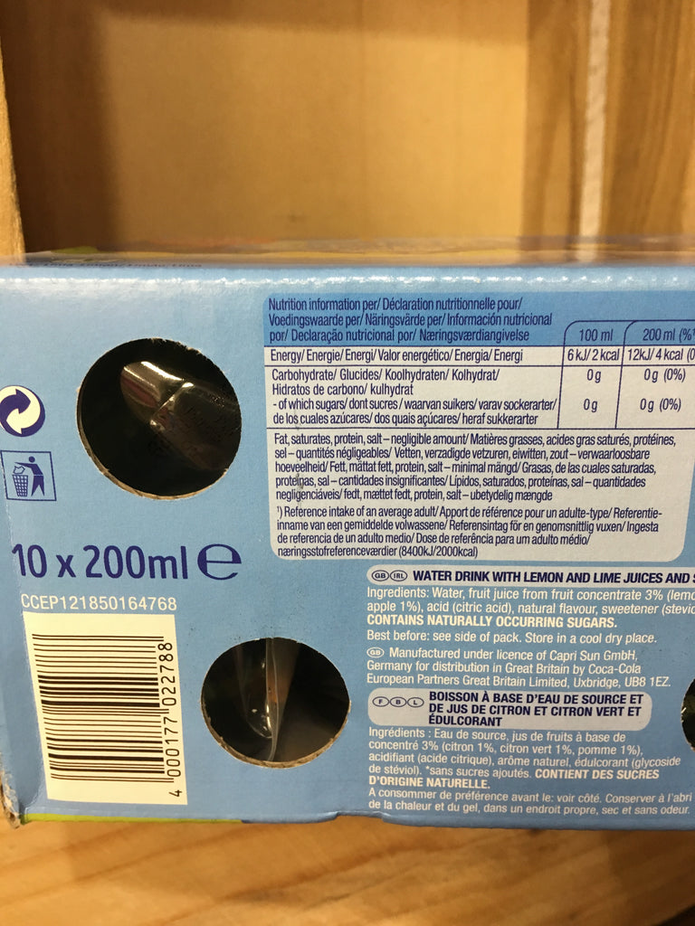 Capri-sun Fruity Water Lemon & Lime 10x200ml & Low Price Foods Ltd