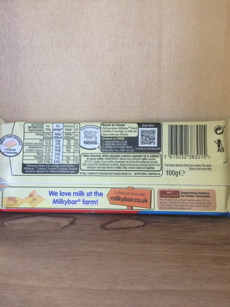 Nestle Milkybar White Chocolate Sharing Block 100g & Low Price Foods Ltd