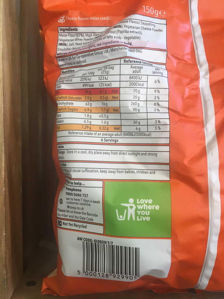 Co-Op Cheese Puffs Maize Snacks Sharing Bags 150g & Low Price Foods Ltd