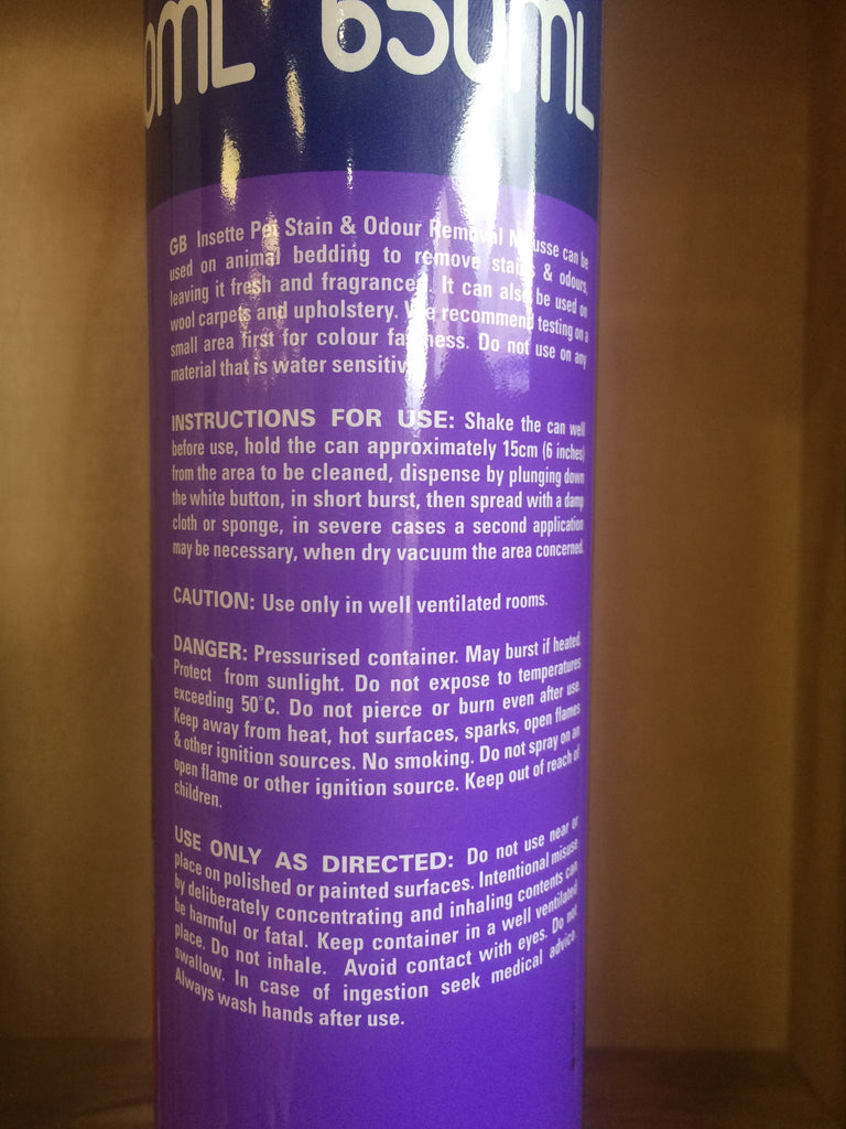 Insette Pet Stain & Odour Removal Mousse 650ml & Low Price Foods Ltd