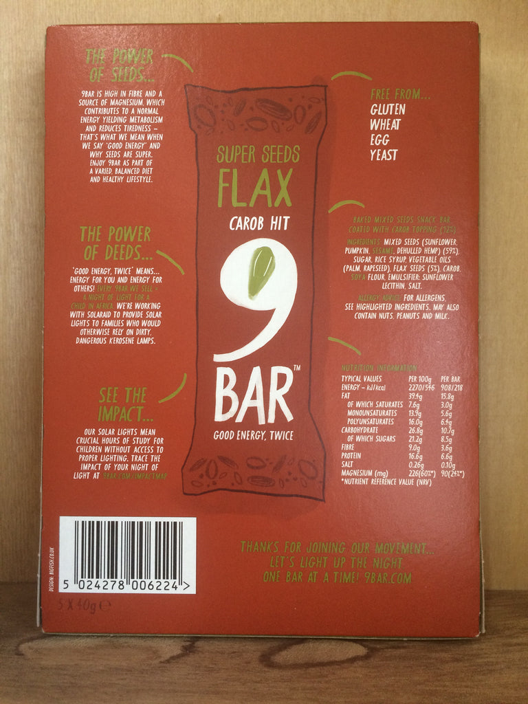 9NINE Super Seeds Flax Carob Hit 5x 40g Bars & Low Price Foods Ltd