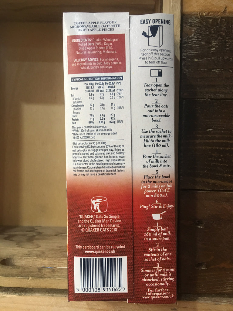 Quaker Oat So Simple Limited Edition Toffee Apple Porridge 8x34g & Low ...