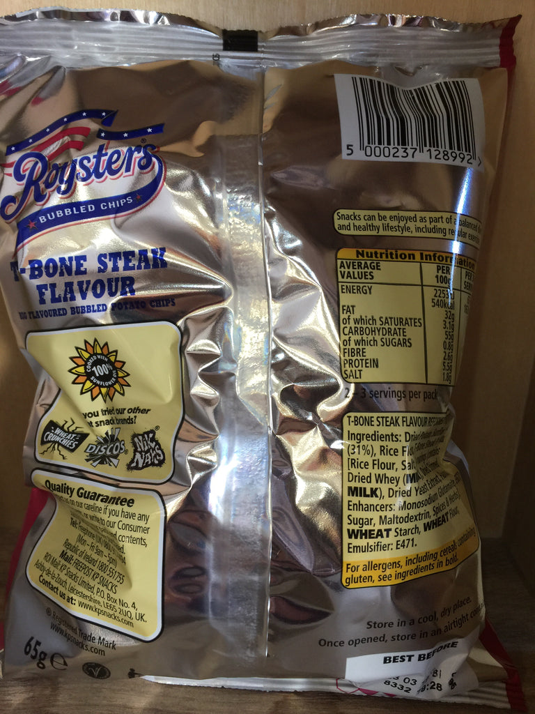 16x Roysters T-Bone Steak Crisps Box (16x65g) & Low Price Foods Ltd