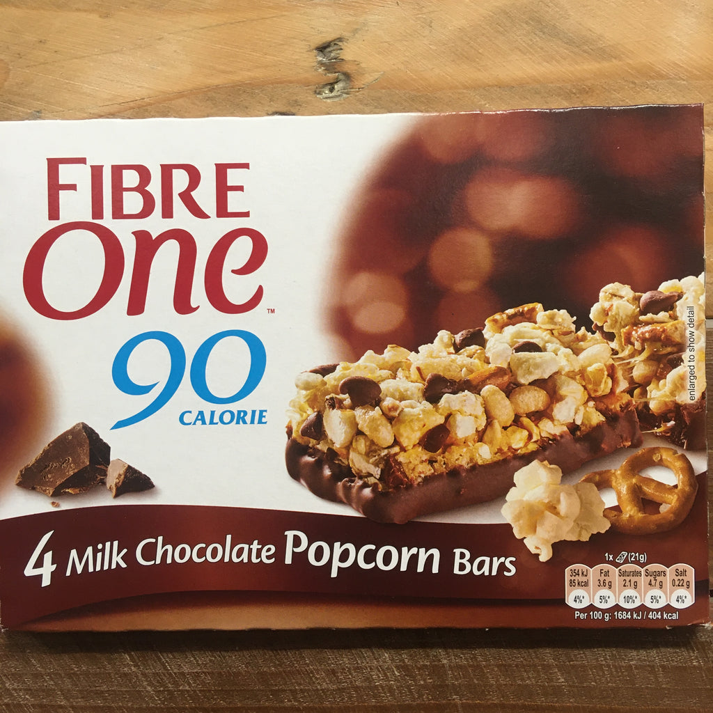 16x Fibre One 90 Calorie Milk Chocolate Popcorn Bars (4 Packs of 4x21g ...
